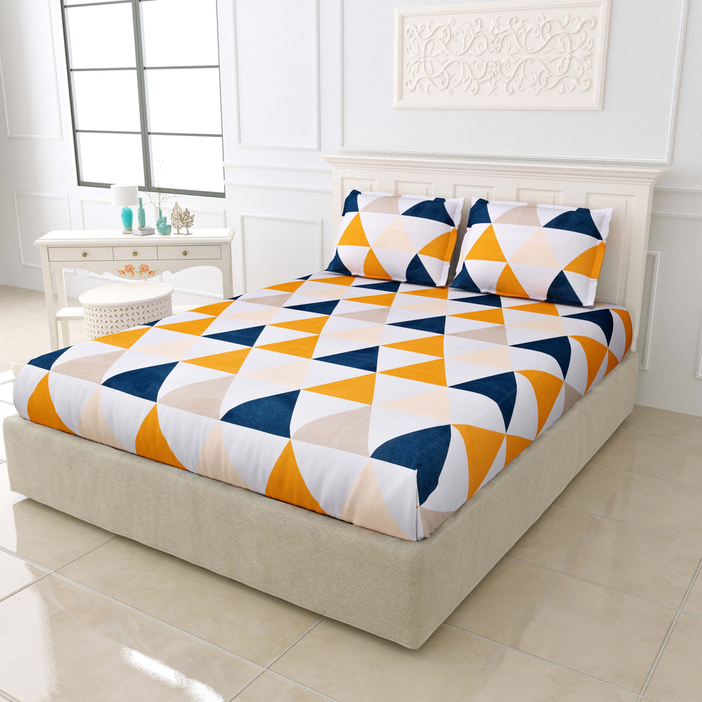 Glace Cotton Printed Bedsheet- Double Bed -Triangles – Bunkraft